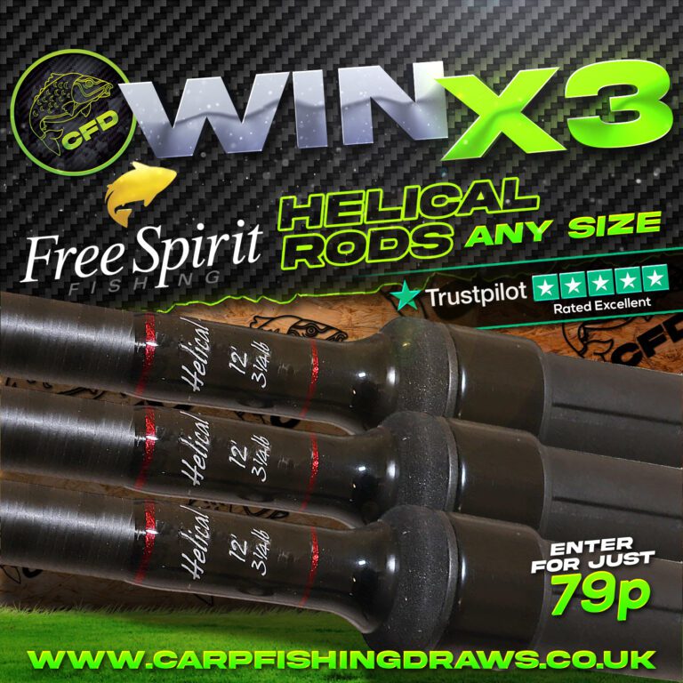 3x Free Spirit Helical Rods – Any size – Carp Fishing Draws