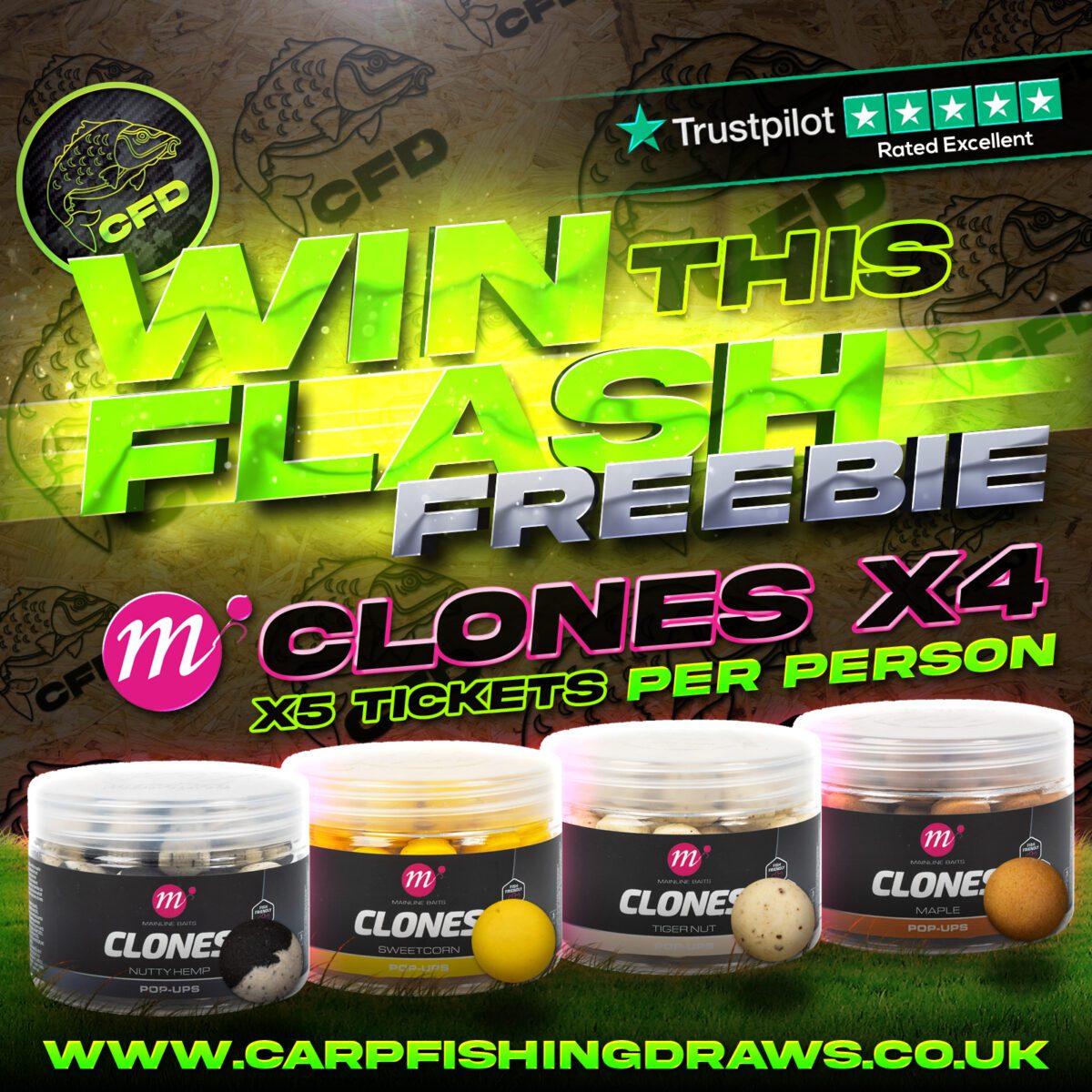 FLASH FREEBIE – x4 Tubs of Mainline Clones Hookbaits – Carp Fishing Draws
