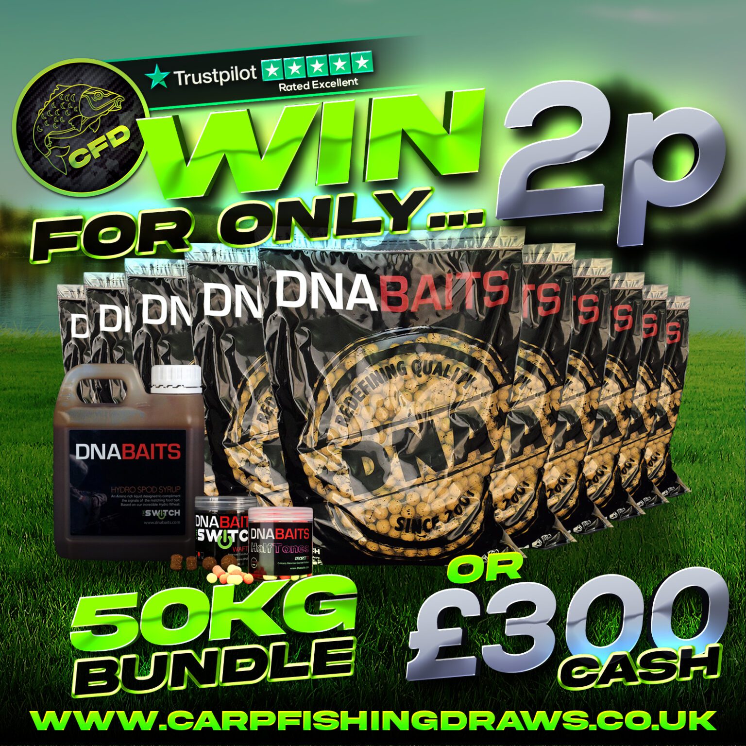 Win 50kg DNA Baits Bundle or £300 cash for 2p! – Carp Fishing Draws