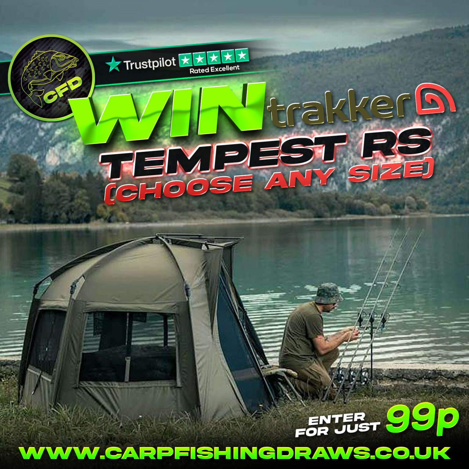 **NEW RELEASE** Trakker Tempest RS Bivvy – Choose any size – Carp Fishing Draws