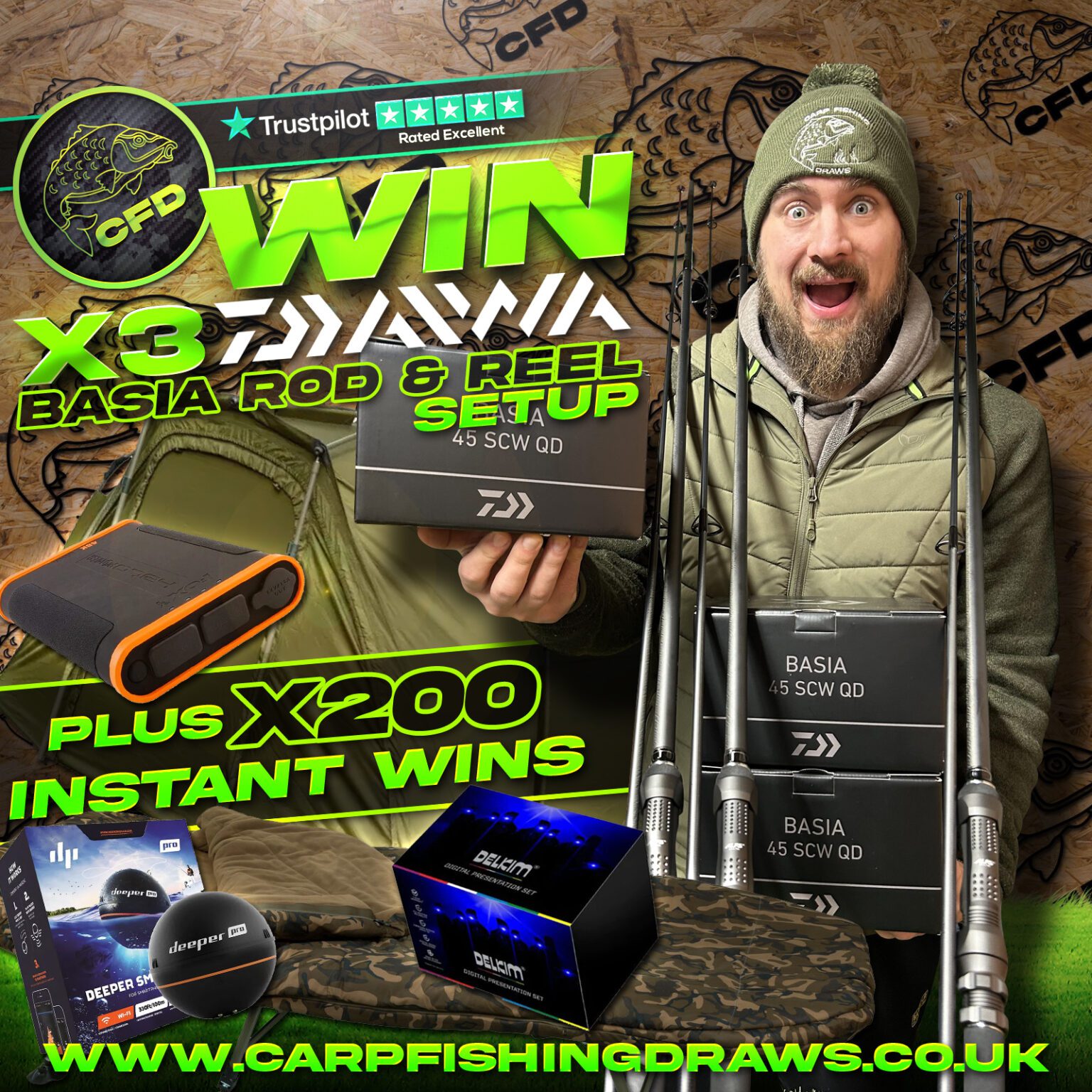 200 Instant Wins + 3x Basia Rod + Reel Setup End Draw – Carp Fishing Draws