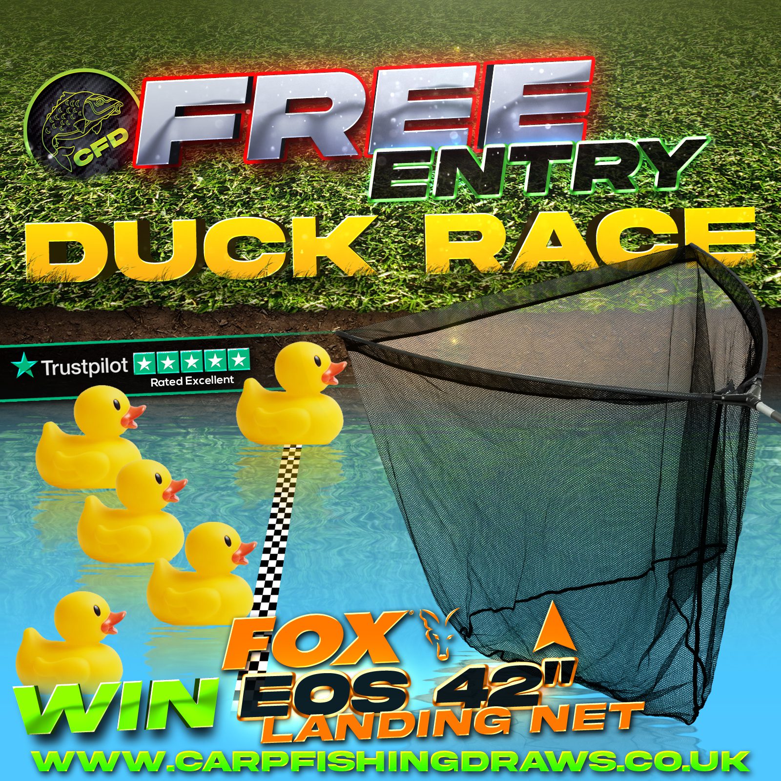 FREE ENTRY DUCK RACE – Fox EOS 42″ Landing Net – Carp Fishing Draws