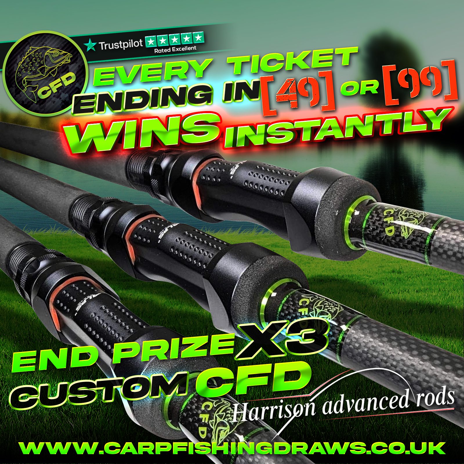 CFD Custom Built Harrison’s Rods + Every ticket ending in 49 or 99 wins ...
