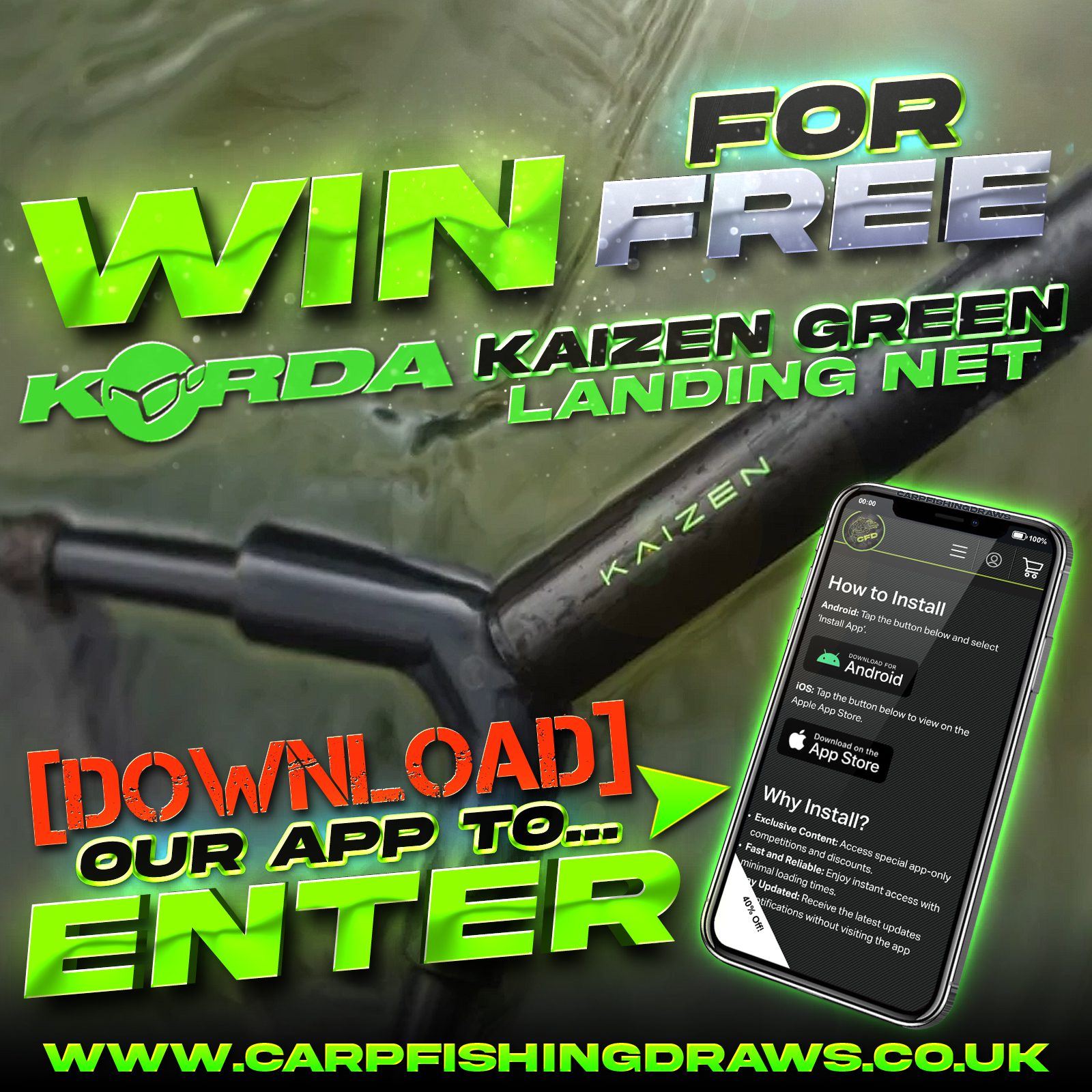 [FREE ENTRY DRAW] – Korda Kaizen Green Landing Net – Carp Fishing Draws