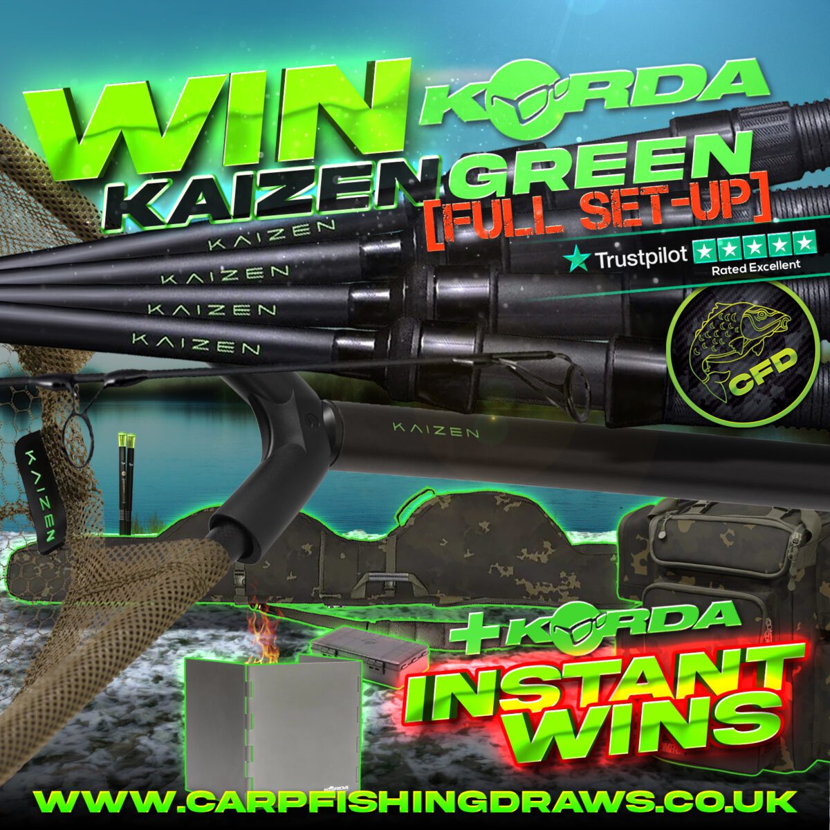 [FULL KAIZEN GREEN SETUP] Plus Korda Instant Wins – Carp Fishing Draws