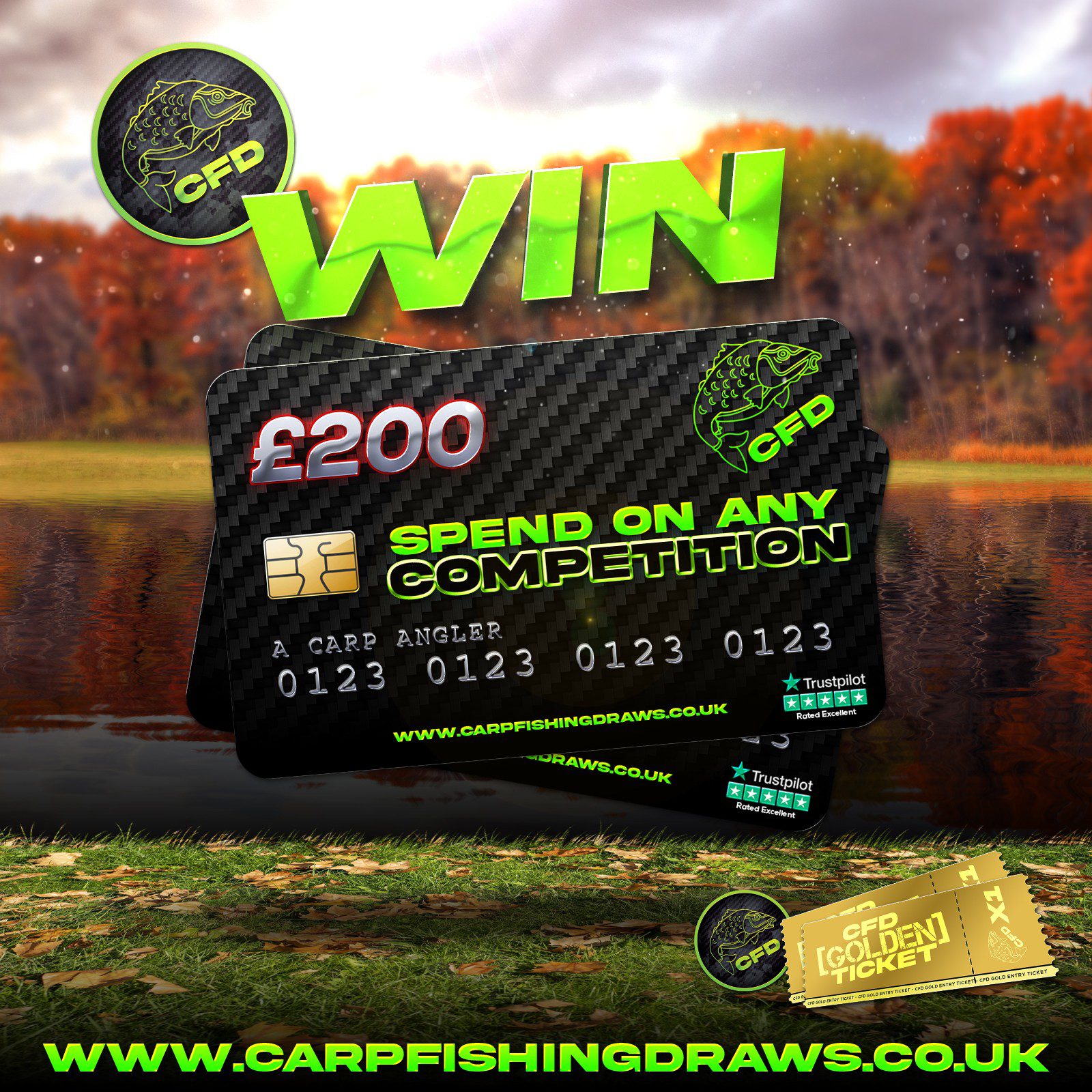 [3x GOLDEN TICKET INSTANT WINS] £200 CFD Site Credit – Carp Fishing Draws