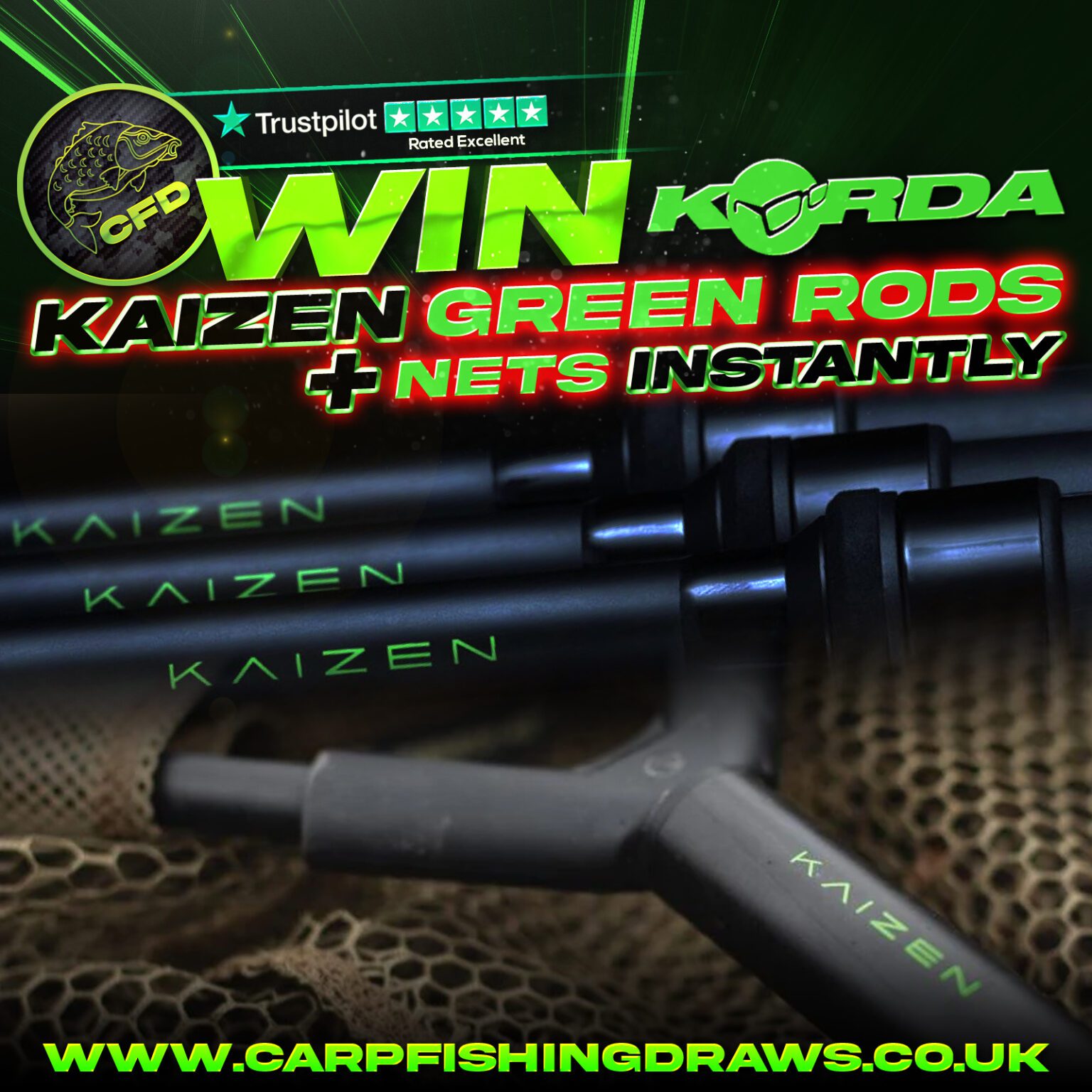 🥷🟢 [WIN INSTANTLY] Korda Kaizen Green Rods + Nets [PLUS Set of 3x ...